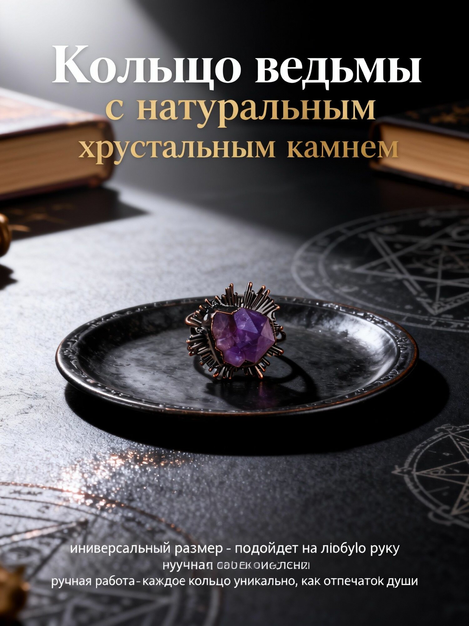 Оберег кольцо из натурального магический талисман, размер регулируется