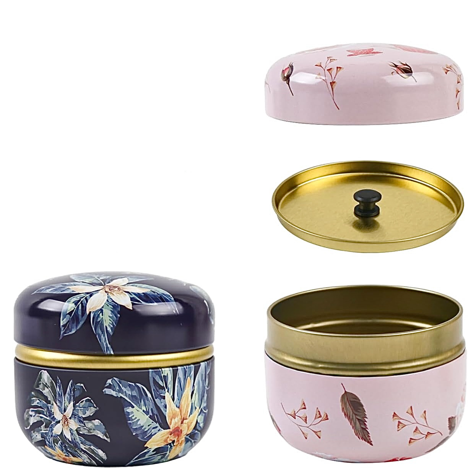 2-Pack Коробки для пудры для женщин, герметичные чайные банки, конфетные банки, металлические банки, светло-розовый и темно-синий