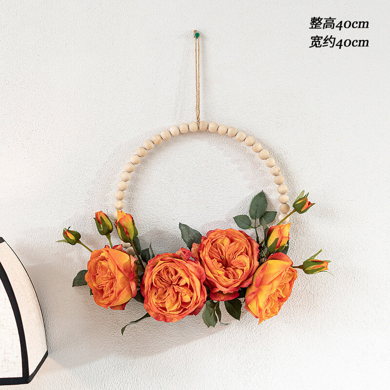 Скандинавский светлый роскошный деревянный венок из бусин, искусственные цветы, свадебные розы, декоративные цветы для стен, настенное украшение для дома, высококачественные декоративные цветы