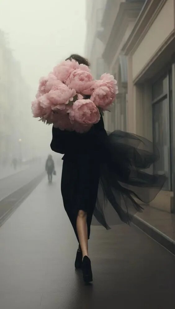 Алмазная Мозаичная Вышивка Расписанная Стразами "Девушка С Букетом Пионов" 40х50 См