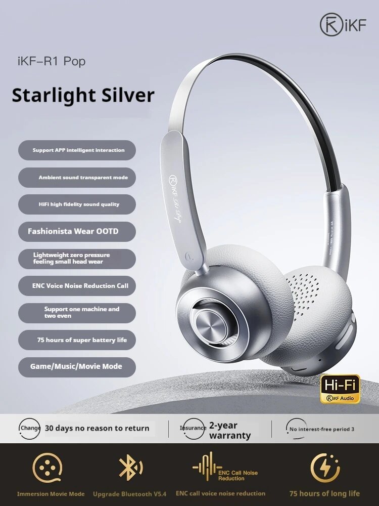 IKF R1/Pro Ретро беспроводные наушники R1 Pro Silvery