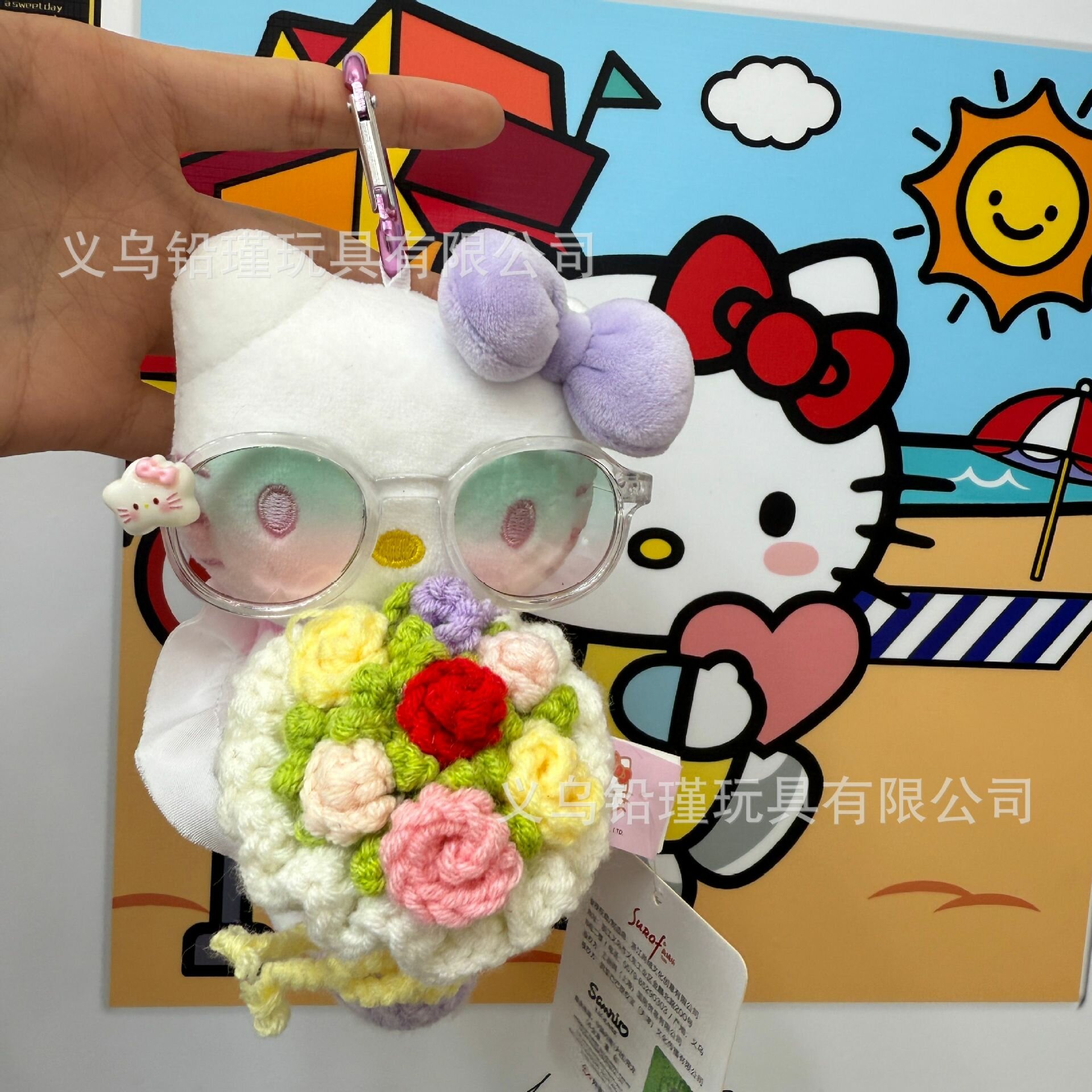 Настоящий маленький кулон Hello Kitty, нарядный ручной цветок, милый брелок для сумки, плюшевая кукла KT Cat