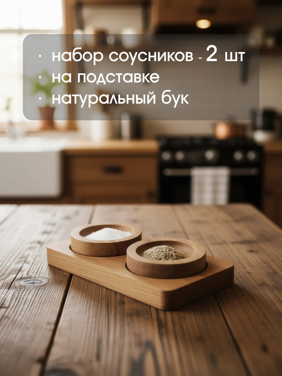 Набор соусников с подставкой из натурального бука, ручная работа