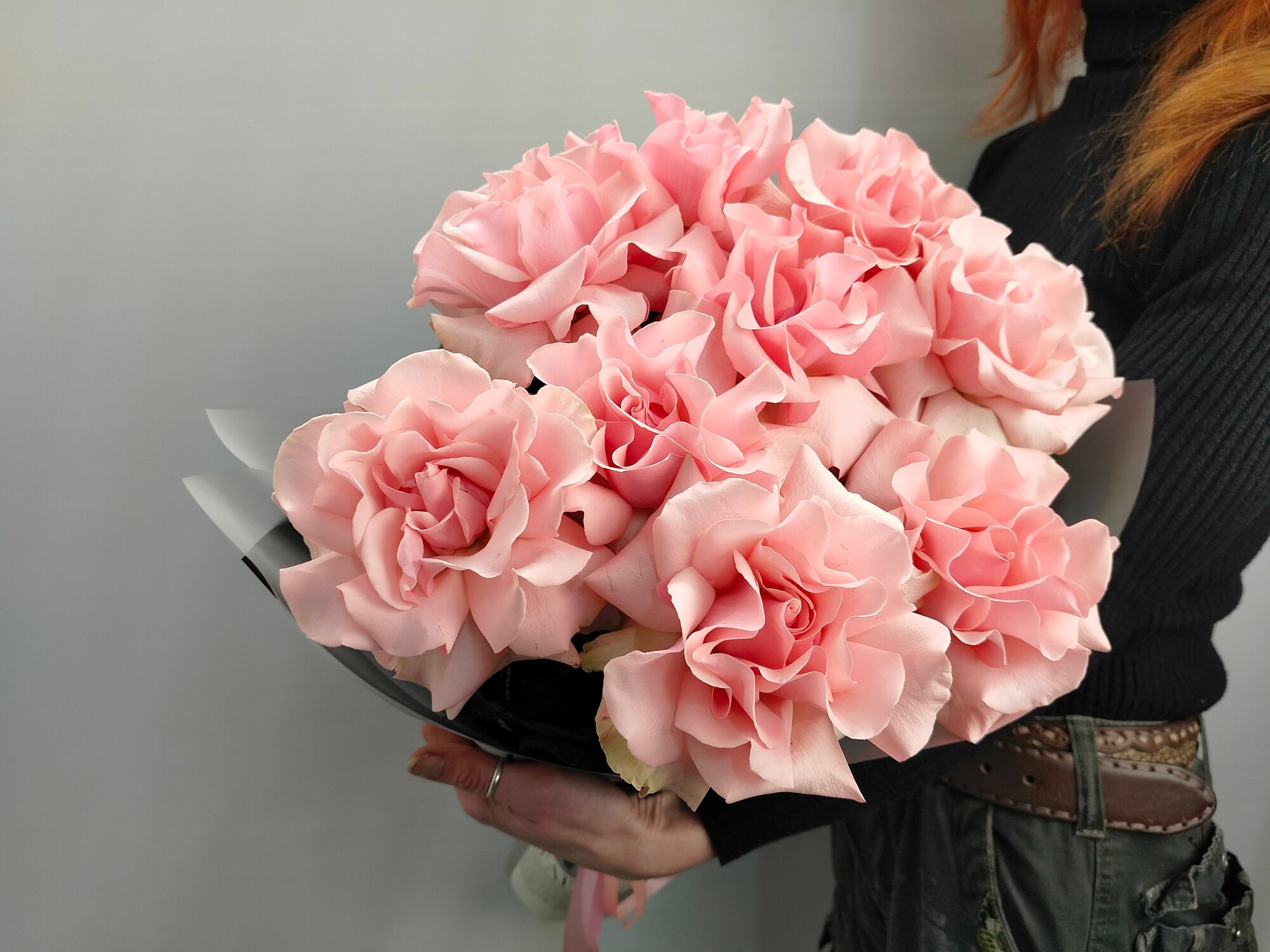 Букет Decoriflora "Розовое небо", французская роза, 9 штук, розовый, 50 см