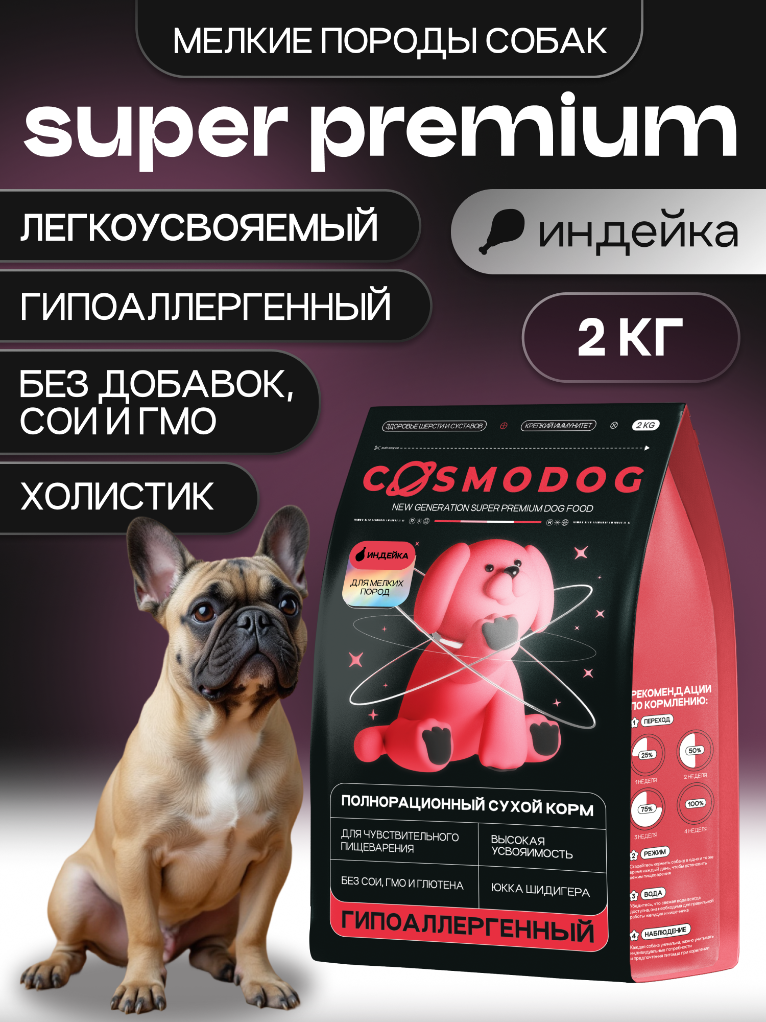 Корм для собак сухой Cosmodog от Cosmopet для мелких пород с индейкой 2 кг гипоаллергенный холистик супер премиум-класса