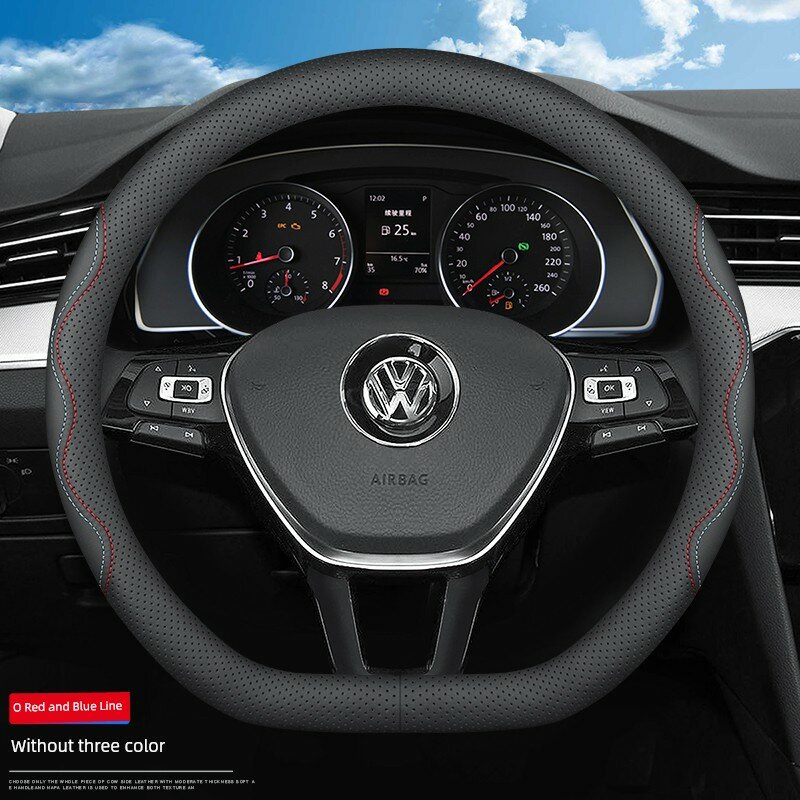 Кожаный чехол для руля VW T-Cross POLO Tiguan ID3/ID4/ID6X - D-форма из натуральной кожи с наппа текстурой, без