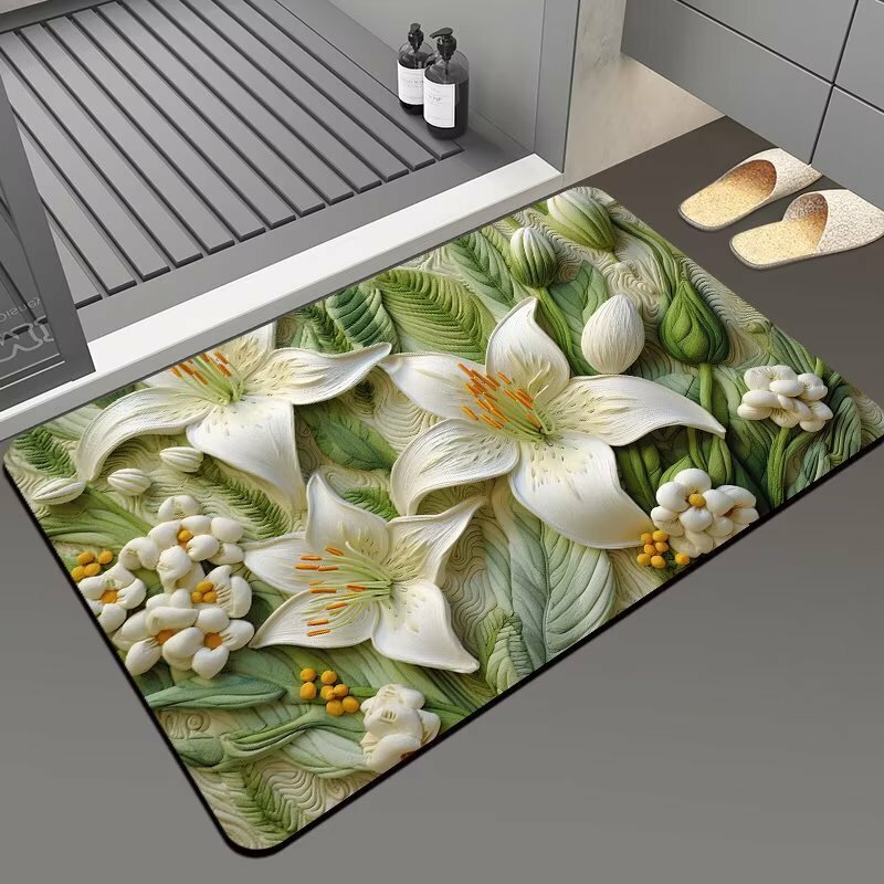 Винтажный коврик с белой лилией, 50x80 см, впитывающий, нескользящий, быстро высыхающий