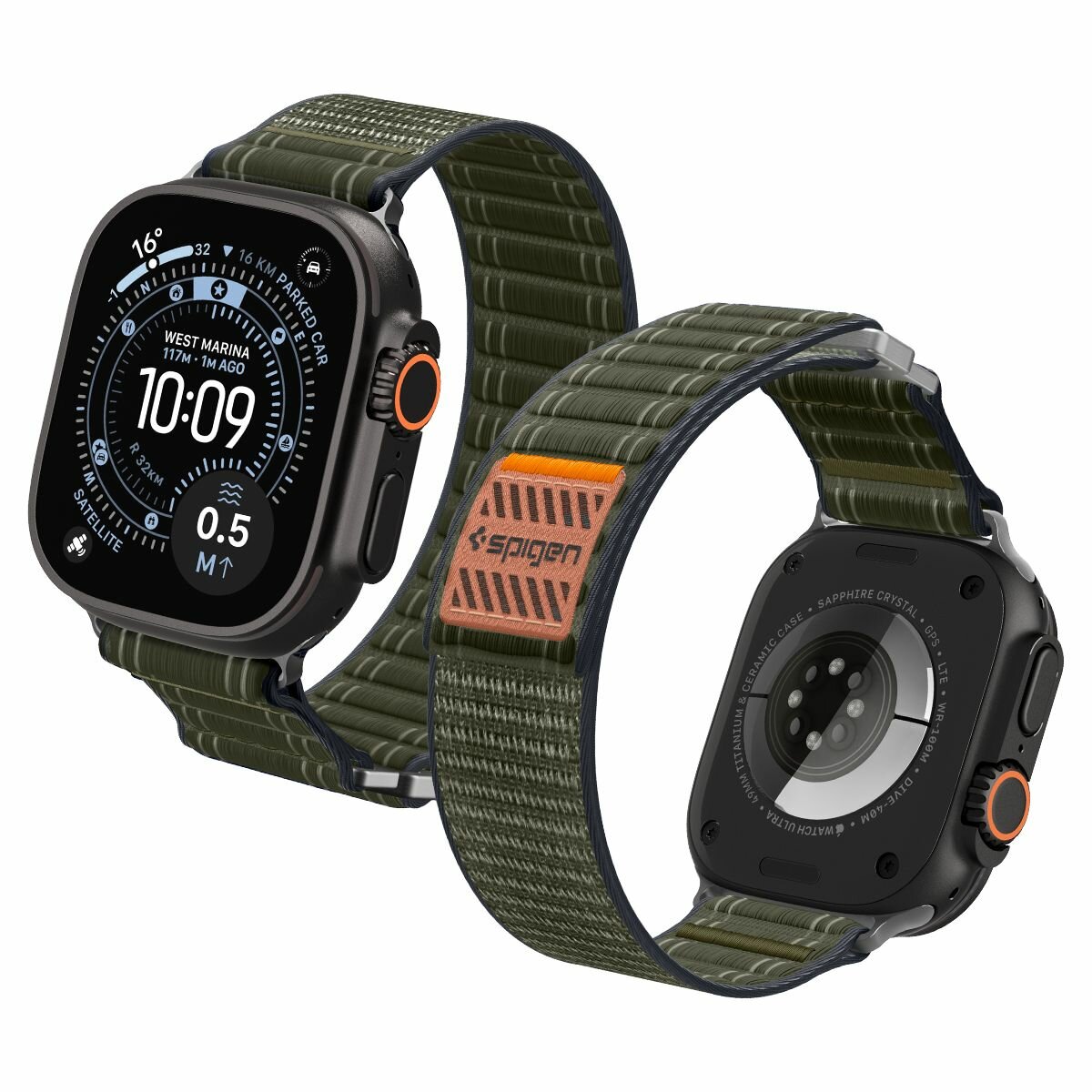 Ремешок Spigen на Apple Watch (49/46/45/44 mm) (AMP10142) Fabric Band (hook-and-loop) / Спиген ремешок для Эпл Вотч Зеленый
