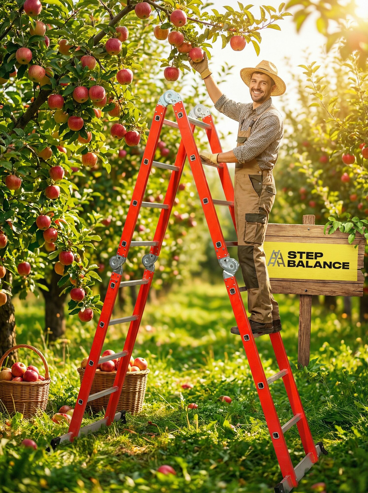 Красная Лестница трансформер Усиленный стремянка 4х4 STEP BALANCE, высота 4,5 м. Подарок на новый год