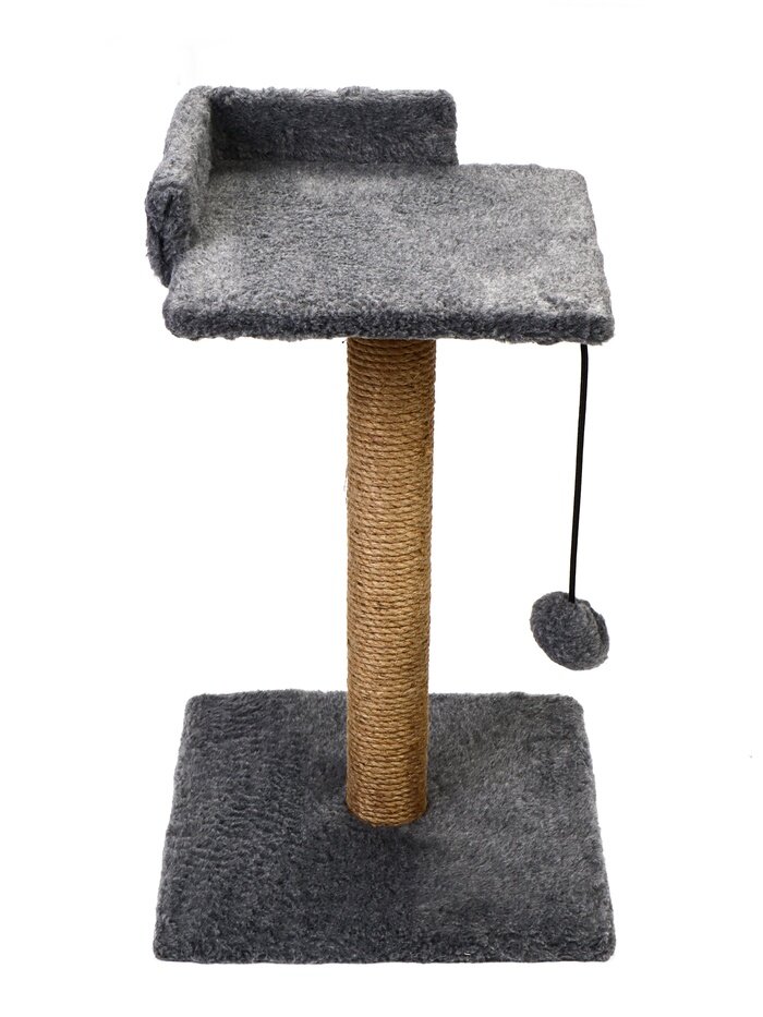 Когтеточка-столбик Petmil с полкой-лежанкой и игрушкой "Релакс" 60 х 35 х 35 см джут, серый 109762