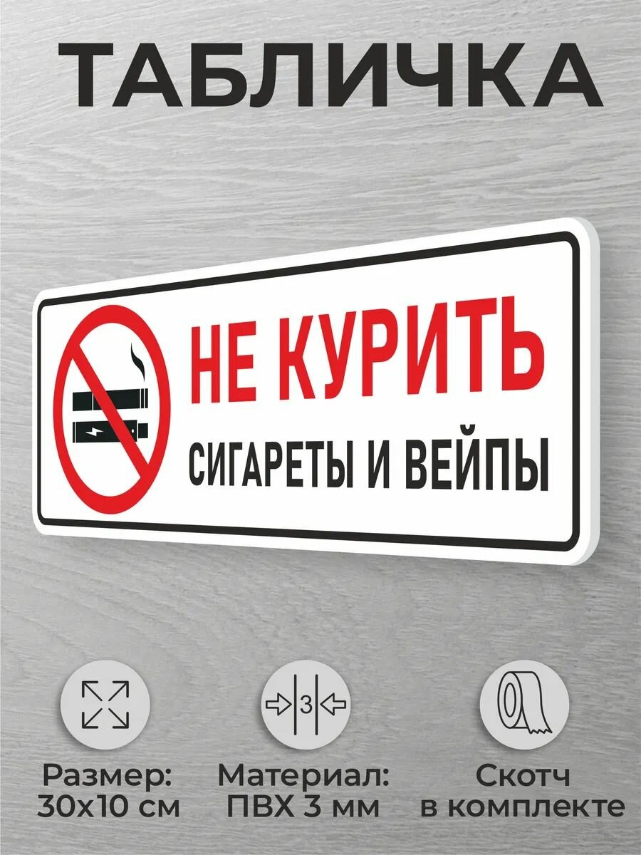 Запрещающие табличка на дверь Не курить сигареты и вейпы
