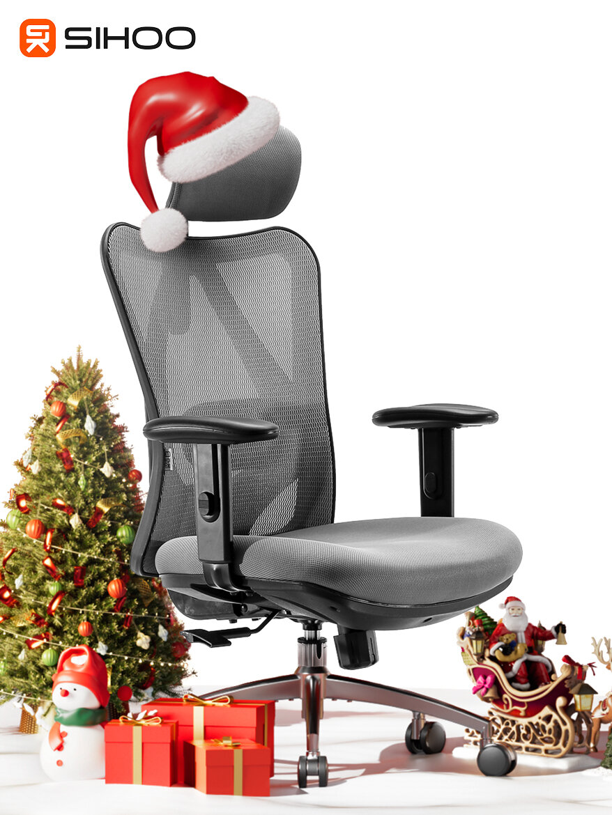 Кресло SIHOO M18 (2D поясничный упор, сетка, ткань, каркас чёрный, серый)