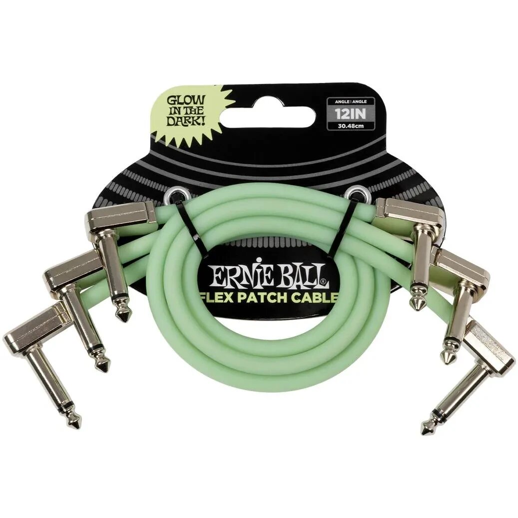 Патч-кабель инструментальный Ernie Ball 6476 Flex Cables Neon Green Jack 6.3 (M) Jack 6.3 (M), 0.3 м (3 штуки)