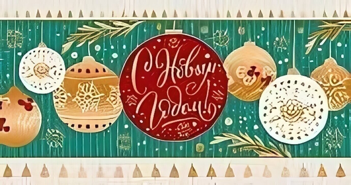 Открытка евроформат "С Новым годом" без текста, 19х20см гориз, бумага