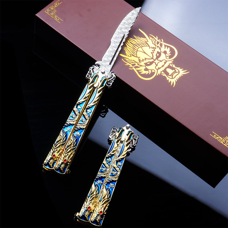 Нож-бабочка с пятью когтями, золотой дракон, складной нож-бабочка, игрушка, модель без лезвия, стильный тренировочный нож для детей