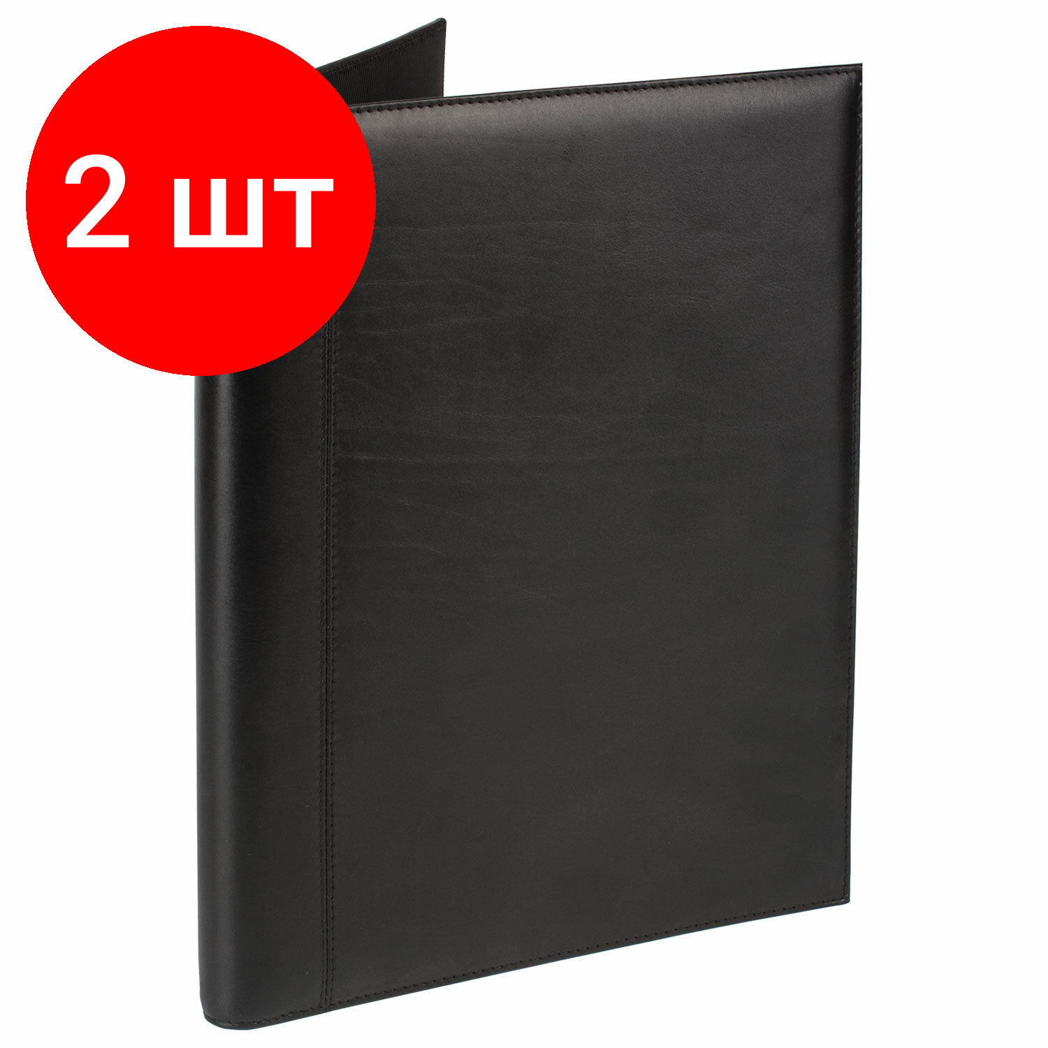 Комплект 2 шт, Папка адресная из натуральной кожи без надписи, формат А4, 32х25х1 см, черная, индивидуальная упаковка, 7-40, 7-40.