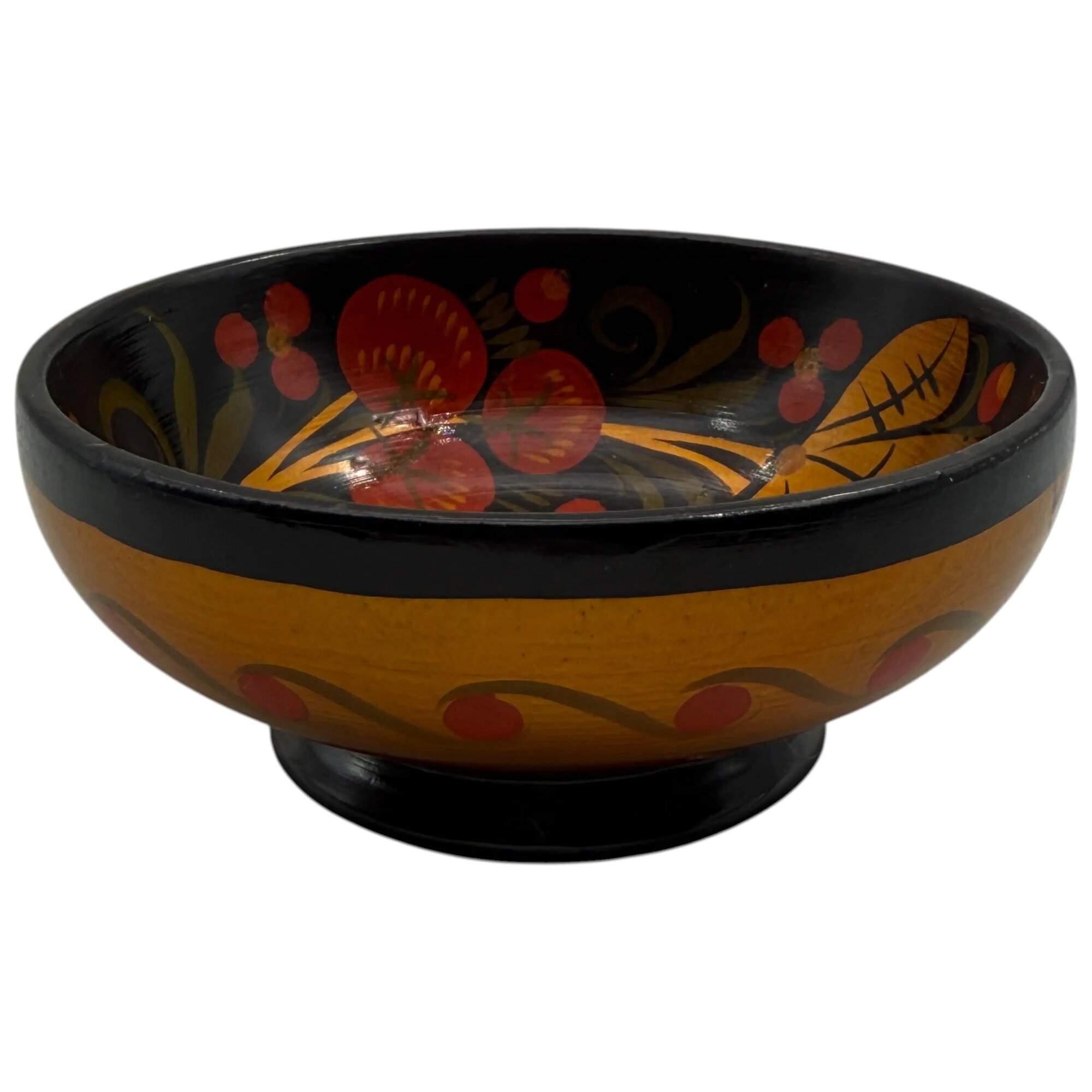 Хохломская роспись Розетка "Ягодки", 10 см, дерево, роспись, лак, 2000-2010 г, Семенов, Россия