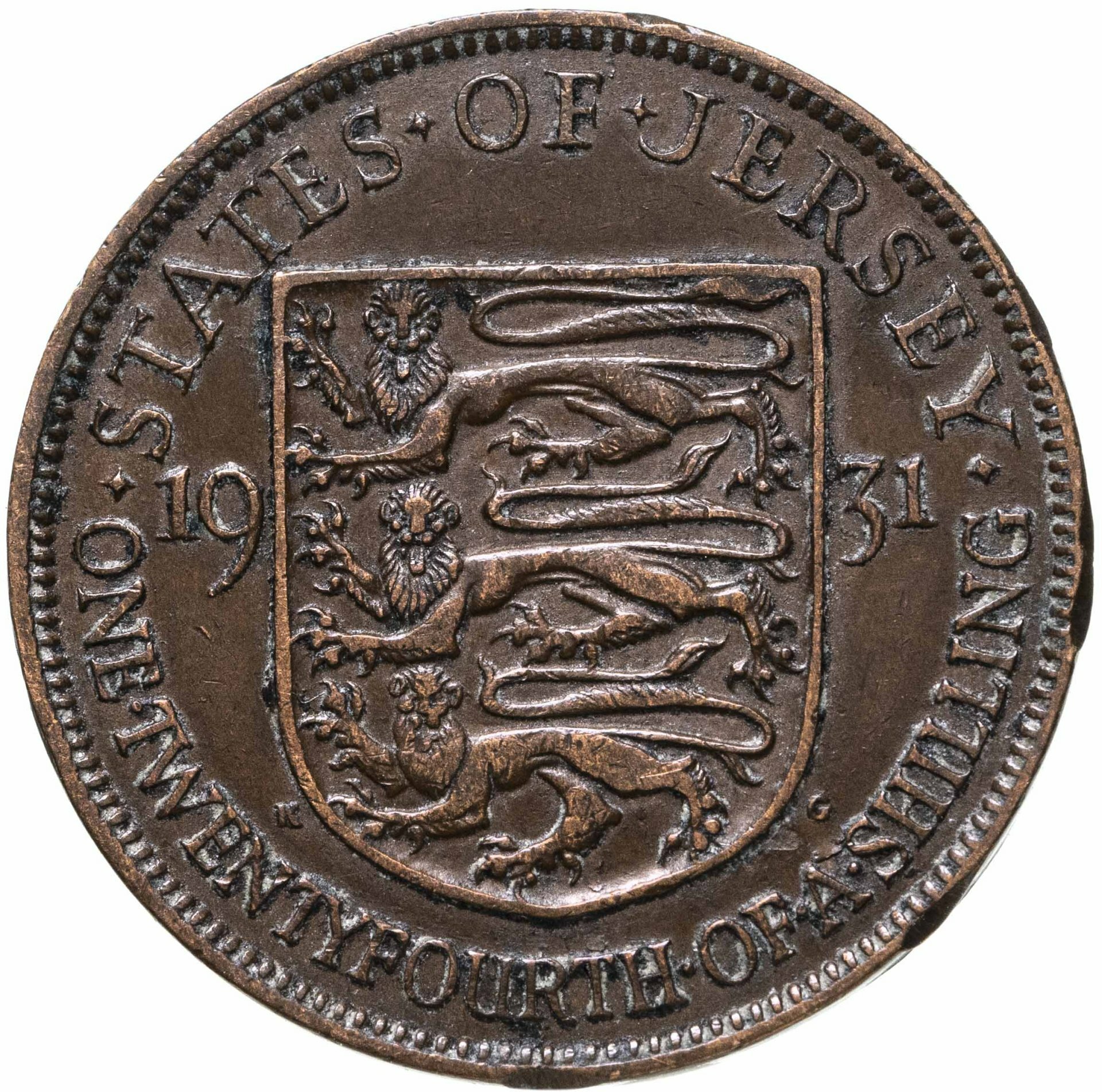 Джерси 1/24 шиллинга shilling 1931, Бронза, в сохранности XF