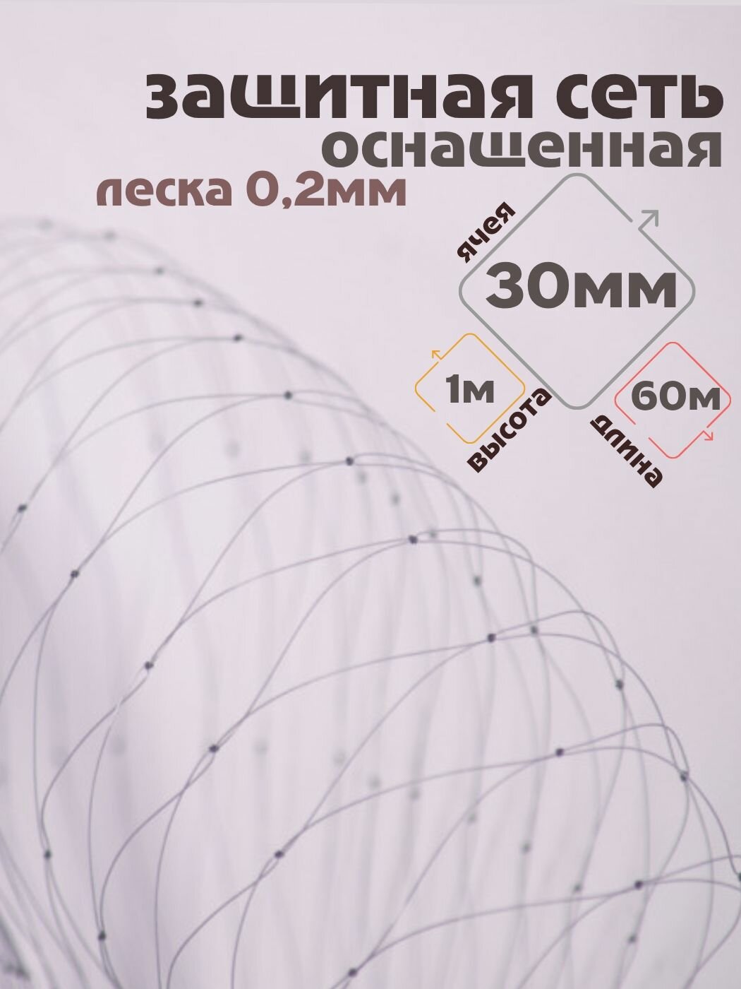 Финка сеть защитная 30 мм: 1,0м-60м (0,2мм) интерьер и сад