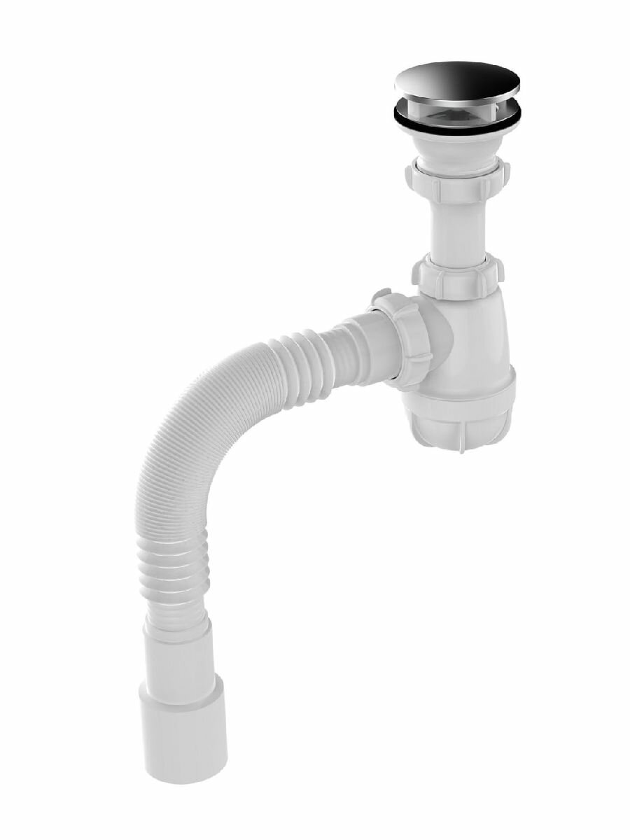 Сифон для умывальника 1 1/2" х40 с декоративной крышкой с металлической решеткой с гофротрубой 40х40/50