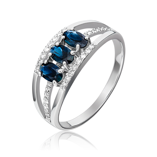 Кольцо, белое золото, 585 проба, сапфир, бриллиант