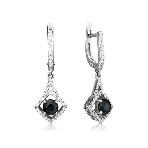 Серьги, белое золото, 585 проба, бриллиант, сапфир