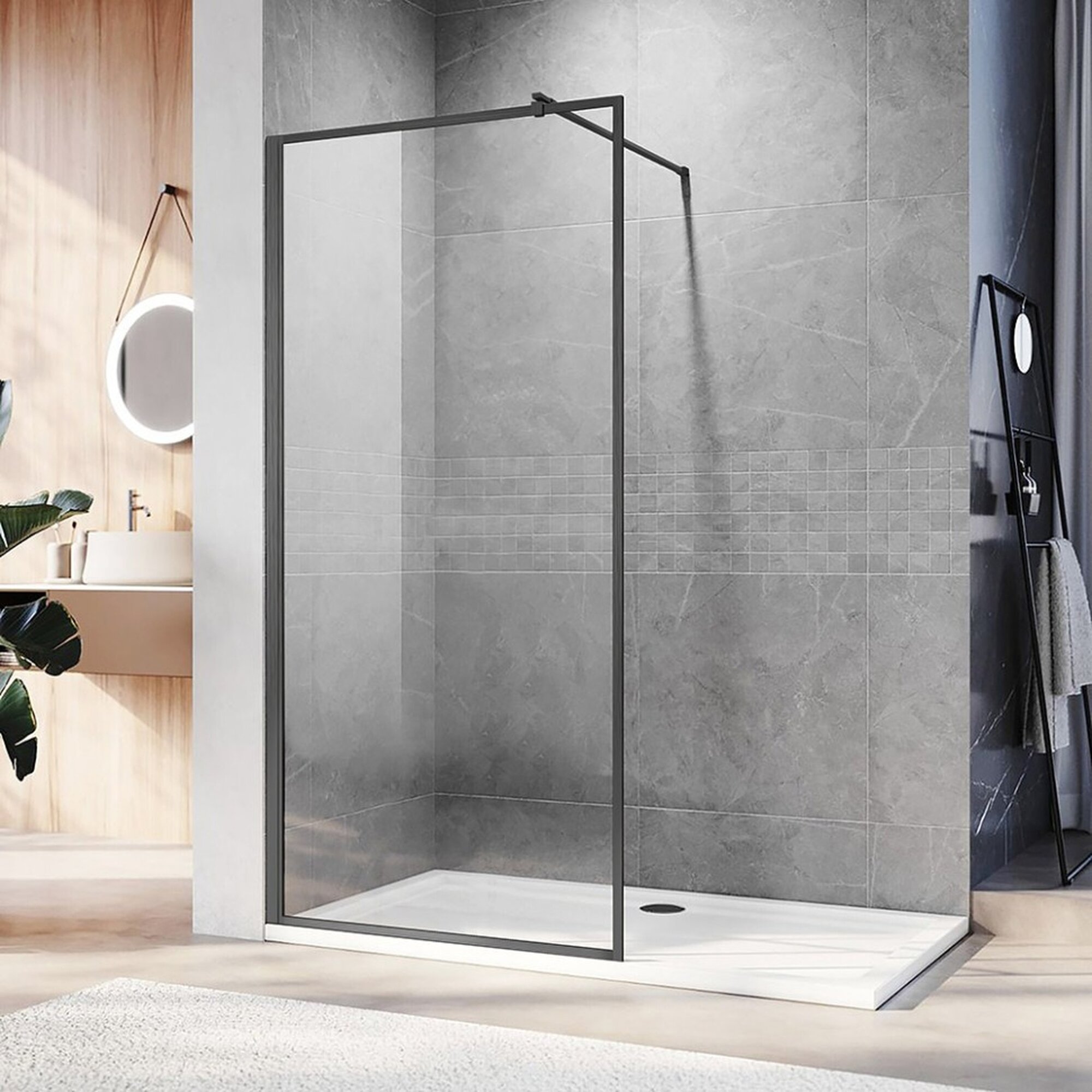 Душевая перегородка Veconi Korato KR-81GR, 1000x2000, брашированный графит, стекло прозрачное