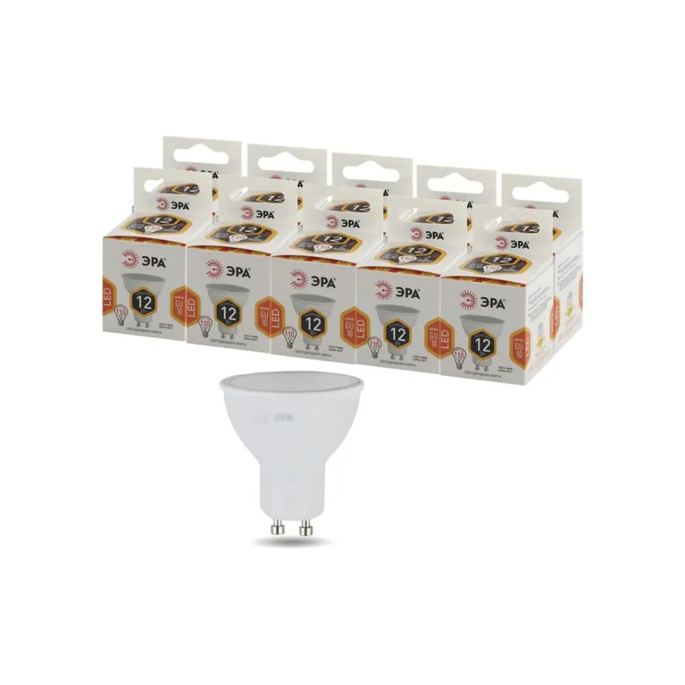 Набор лампочек ЭРА STD LED MR1612W827GU10 светодиодные (EC) GU10, 12 Вт, софит, теплый белый свет, 10 штук Б0056963
