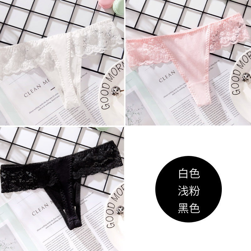 Трехкомплектные низкие трусики-стринги для женщин, полностью хлопковые, сексуальные, прозрачные кружевные, европейские и американские соблазнительные невидимые трусы, бесшовное нижнее белье