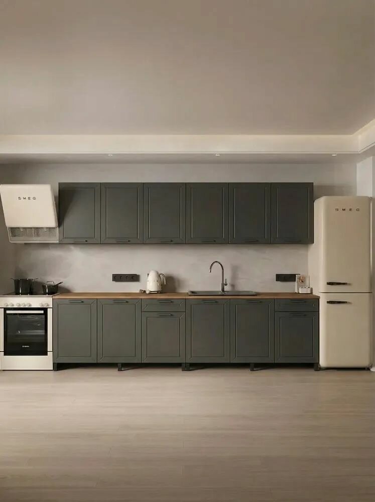 Кухонный гарнитур Мадрид 3.0м диамант серый со столешницей