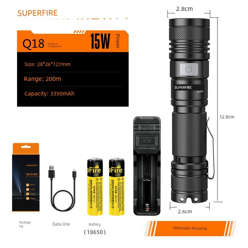 Supfire Q18 Двухбатарейный светодиодный фонарик 3350 мАч с одинарной зарядной гнездом, перезаряжаемый компактный фонарь