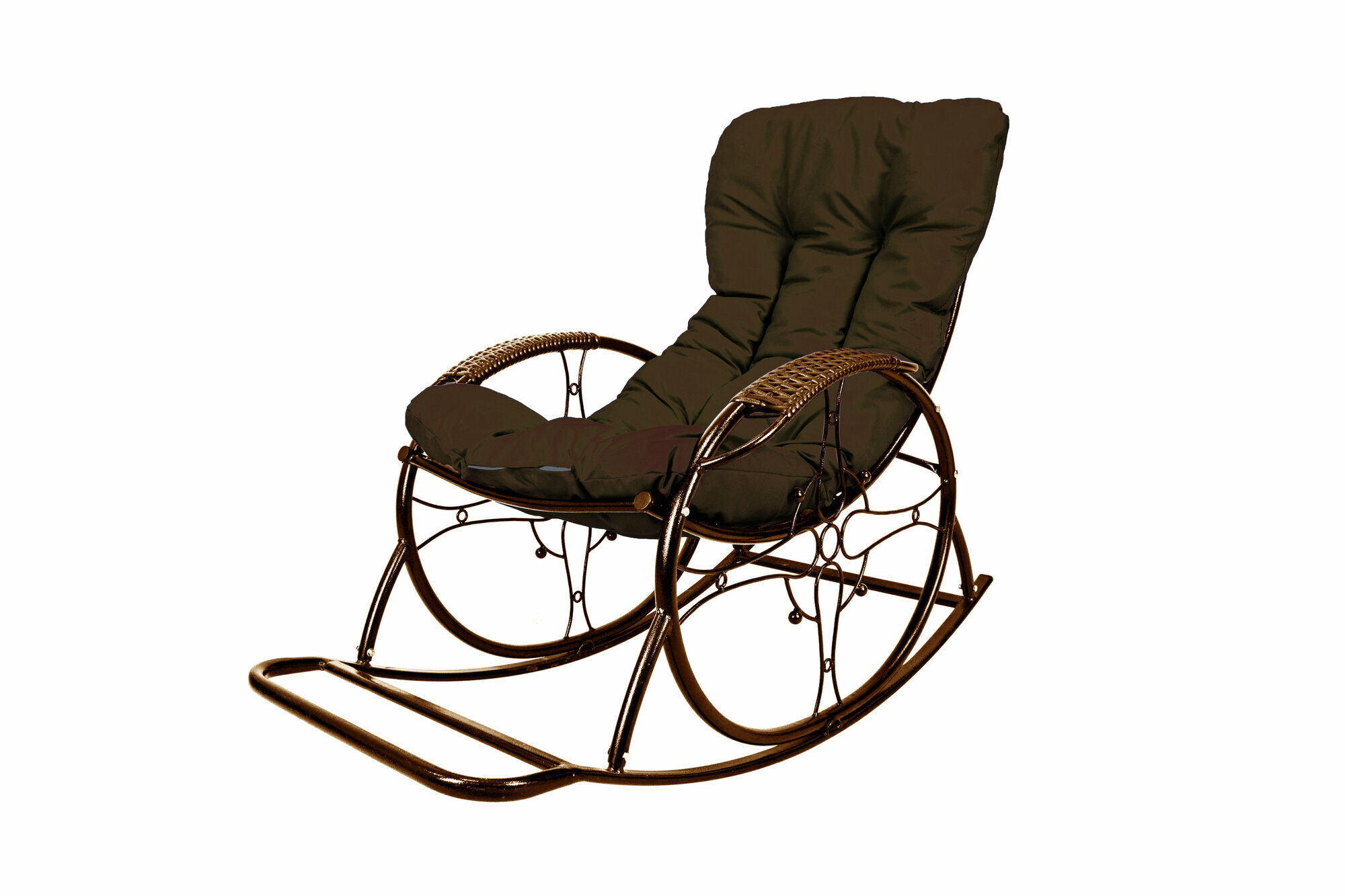 Кресло-качалка люкс коричневое, коричневая подушка