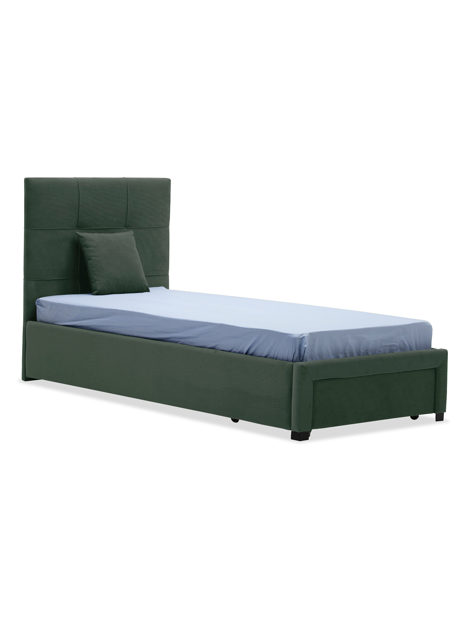 Односпальная кровать Борба 90х200, с выдвижными ящиками, Ладья, с мягким изголовьем, Amigo Green
