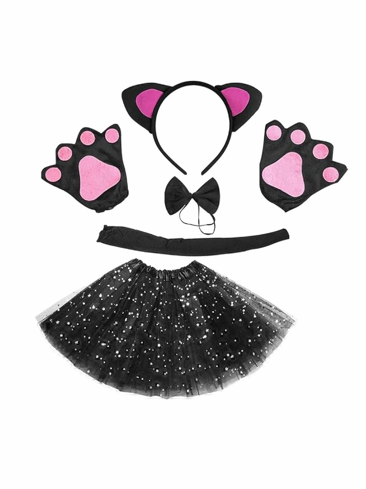 Аксессуары для переодевания кошки - розовая юбка, черные перчатки и звезды