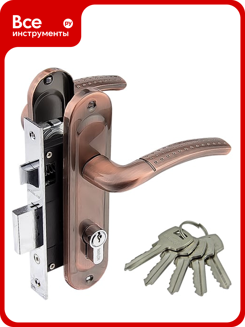 Замок врезной Marlok 61/LA02 межосевое 61,5 мм AС медь 013070