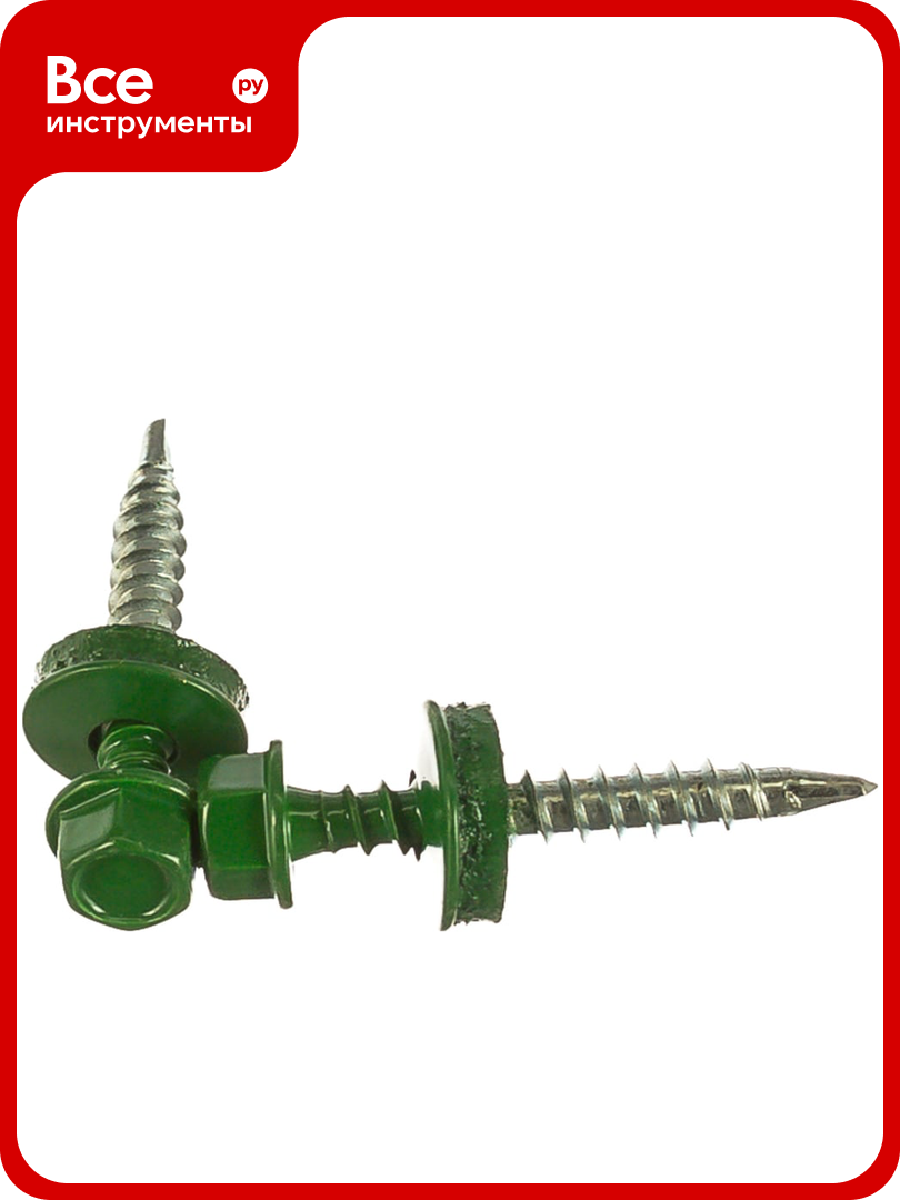 Кровельный саморез Качественный крепеж зеленый лист RAL 6002, 4.8х35 мм, 200 шт 1000225 КЧ