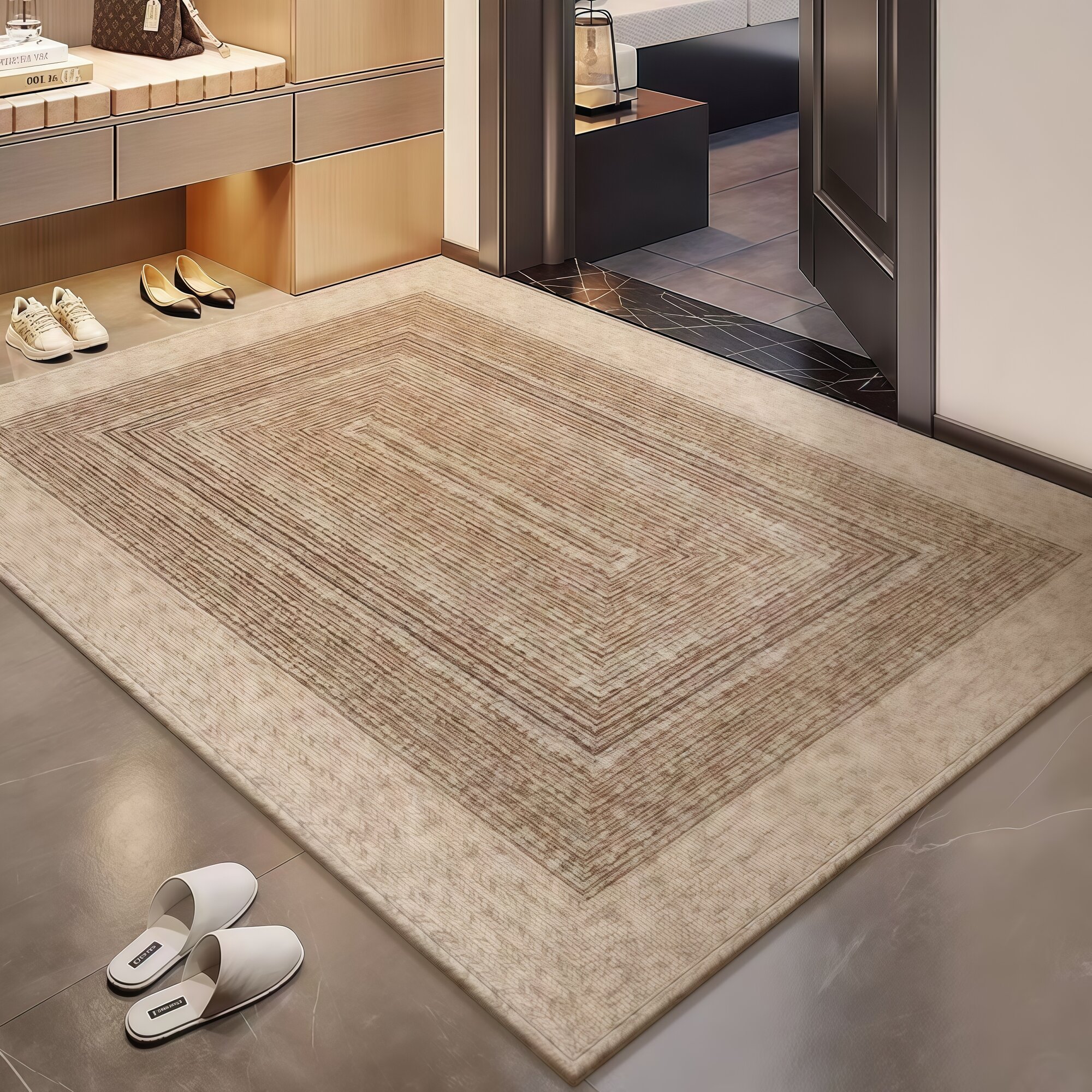 Коврик придверный YYD Carpet, 0,9x1,2 м, этнический рисунок, светло-коричневый