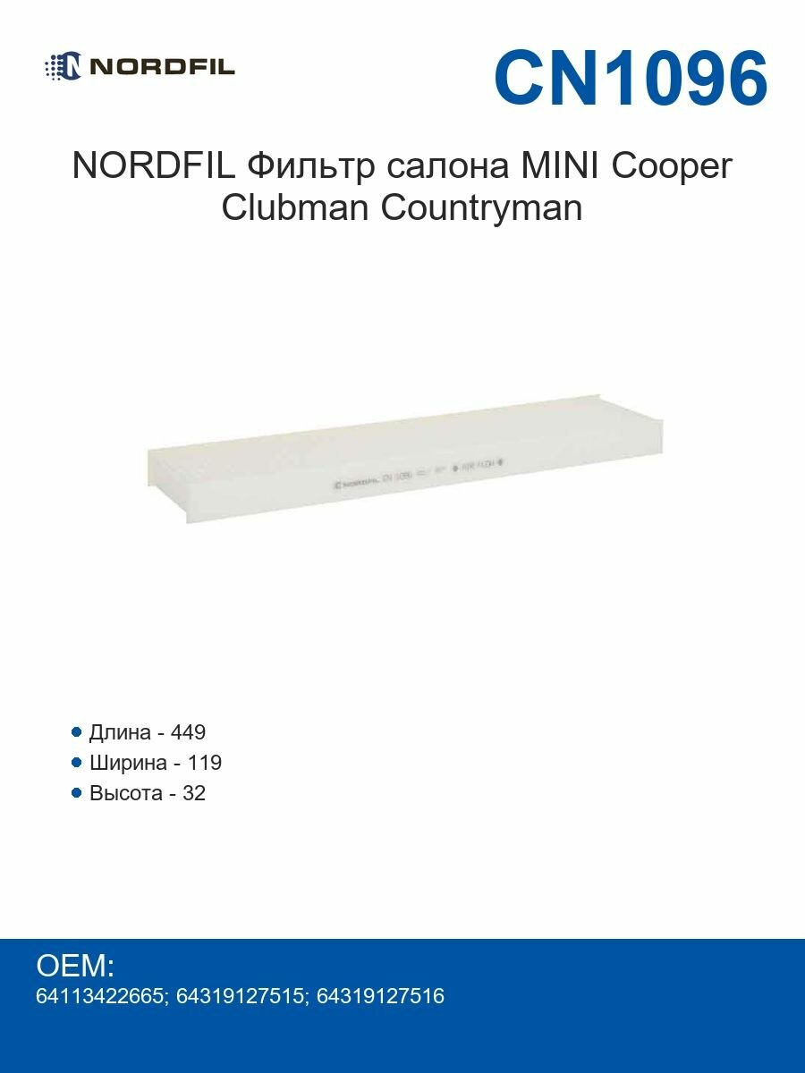 NORDFIL Фильтр салона MINI Cooper Clubman Countryman