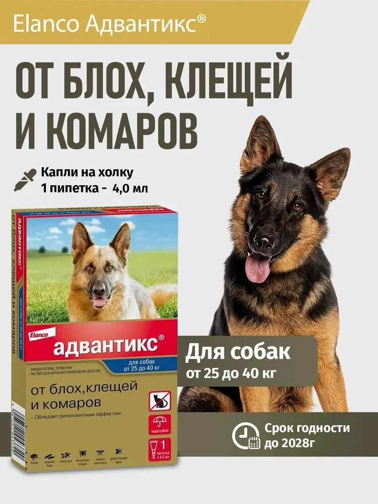 Адвантикс для собак массой более 25 кг, 1 пип