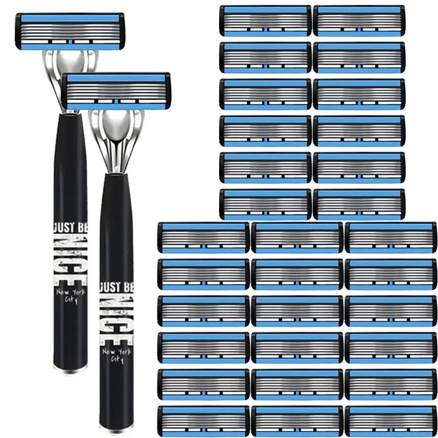 Бритва с 6 лезвиями из нержавеющей стали, классические мужские лезвия, съемные и многоразовые.