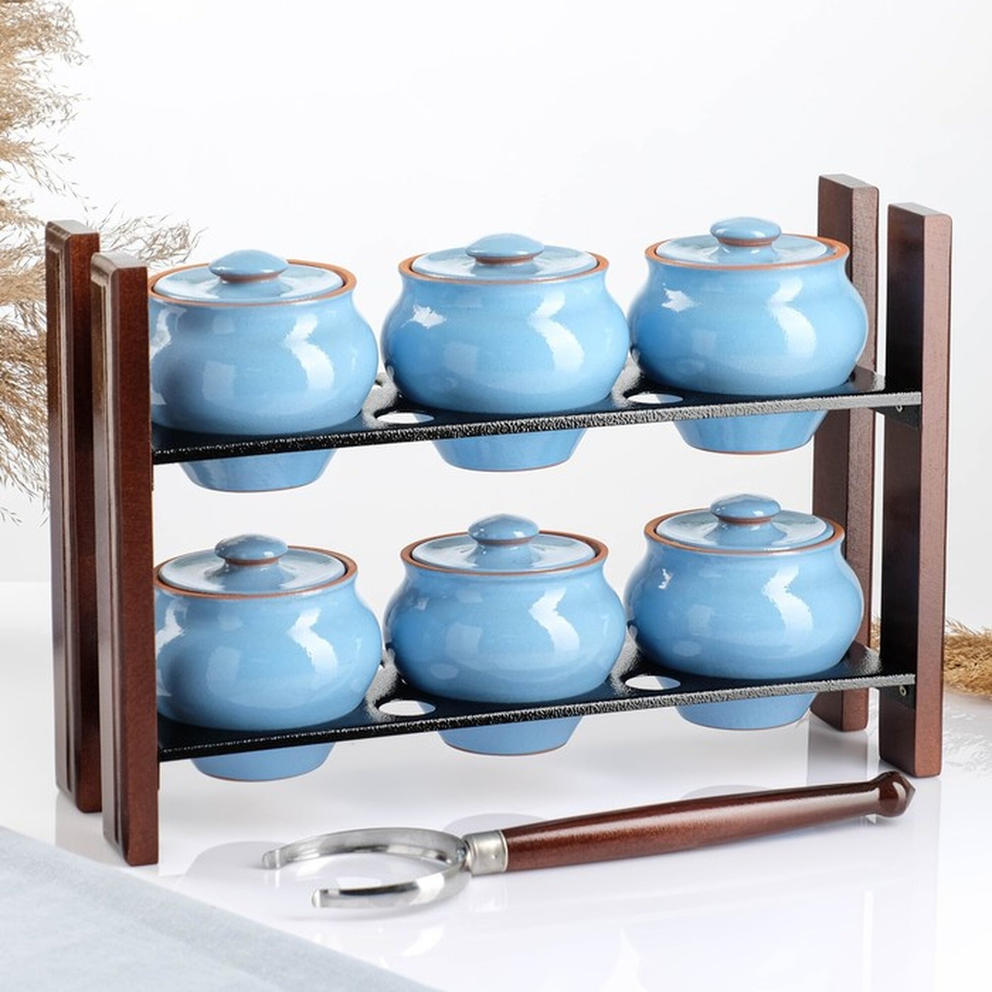 Набор посуды "Вятская керамика №2", керамика, голубой, 6x0,5 см