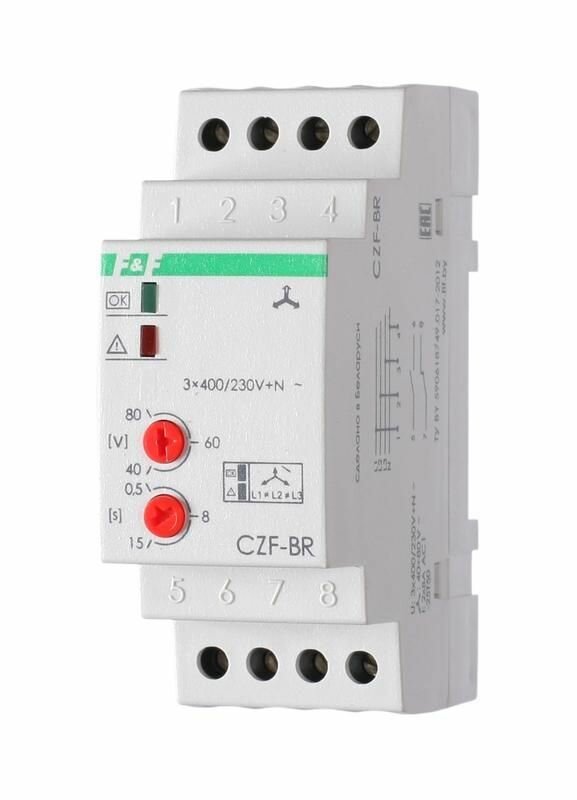 Реле контроля фаз CZF-BR (3х400/230+N 8А 1перекл. IP20 монтаж на DIN-рейке) F&F EA04.001.003