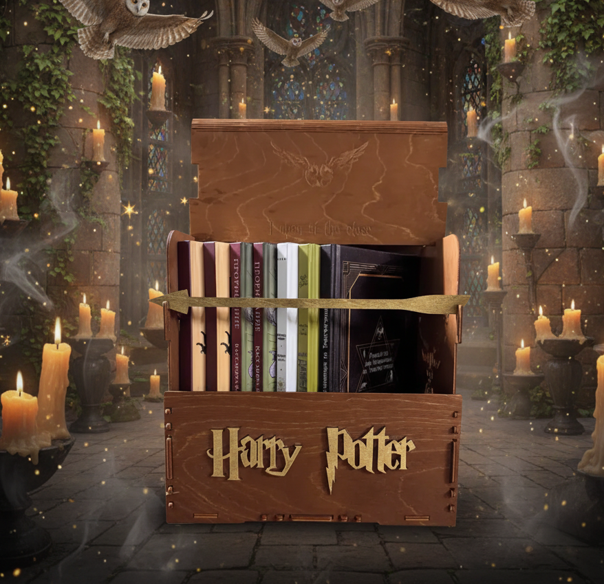 Комплект учебников Гарри Поттер в сундуке из дерева