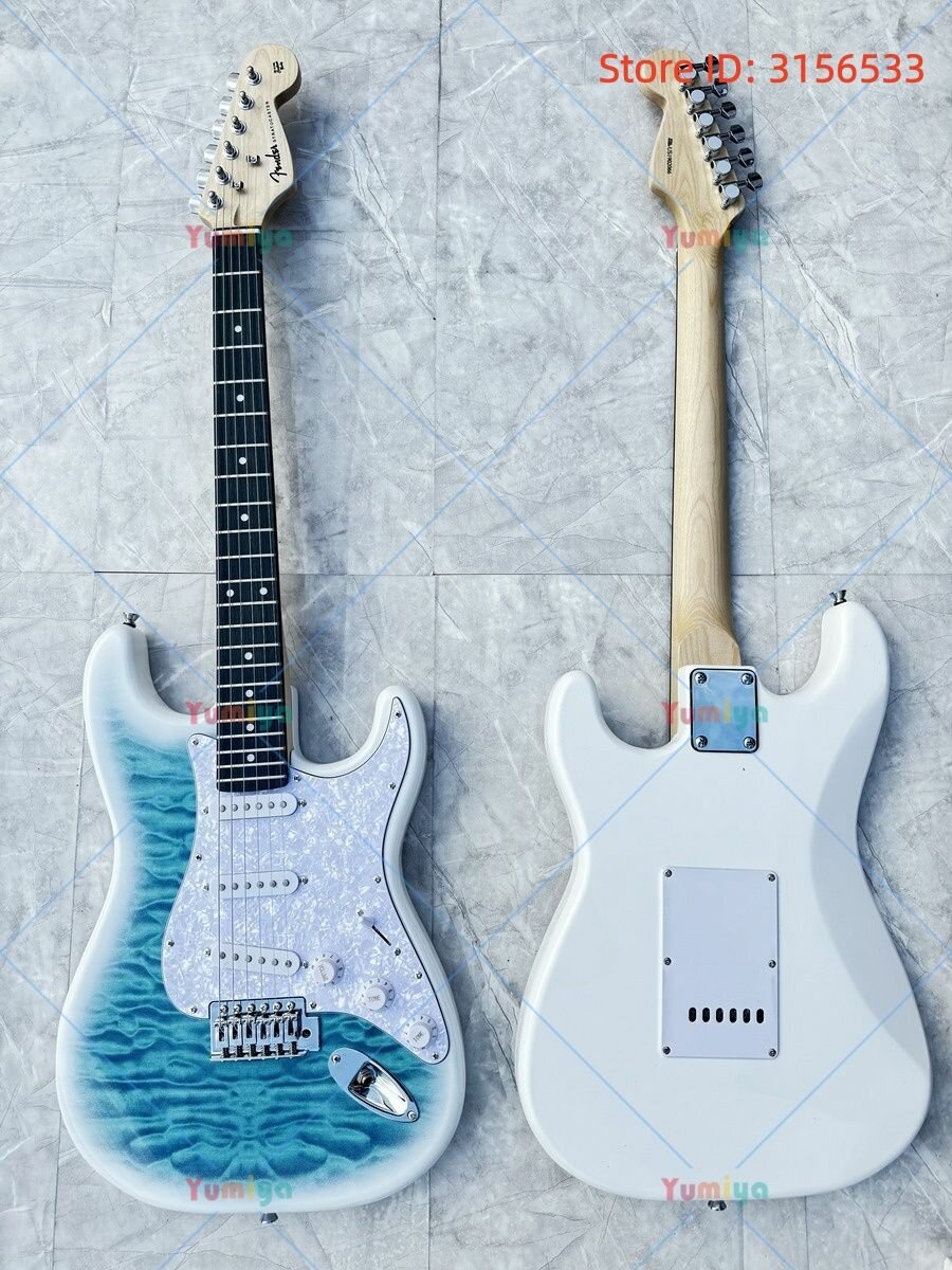 Электрогитара Fender Stratocaster с синим стеганым кленовым верхом SSS-звукосниматели Blue Professional Guitar