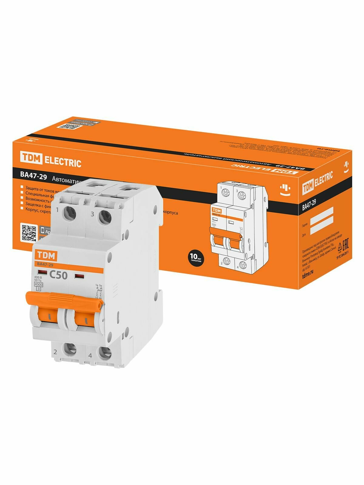 Авт. выкл. ВА47-29 2Р 50А 4,5кА х-ка С TDM