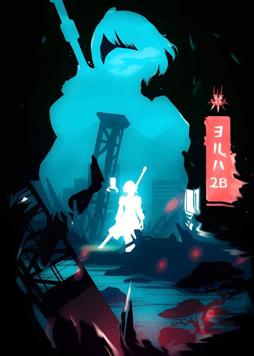Печать на холсте Nier Automata, 50x70 см, цвет 10, Unframed