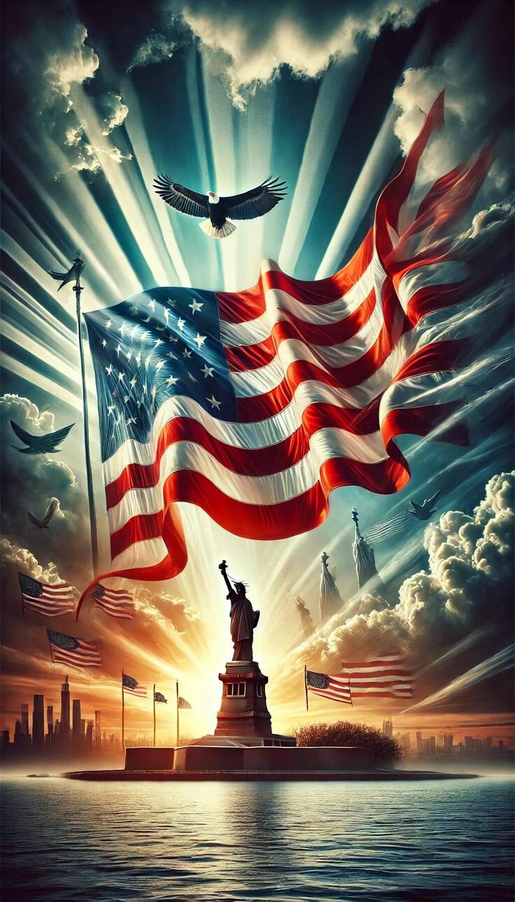 Алмазная живопись "Американский флаг", 5D, круглая, 40x50 см. Производитель: Brose Art.