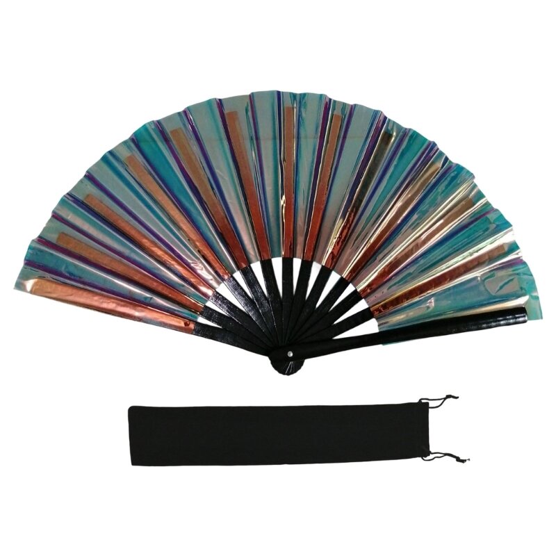 Reflective Shimmering Multicolor Folding Handheld Fan for Dance and Fitness Activity Comfortable Grip and Easy to Use