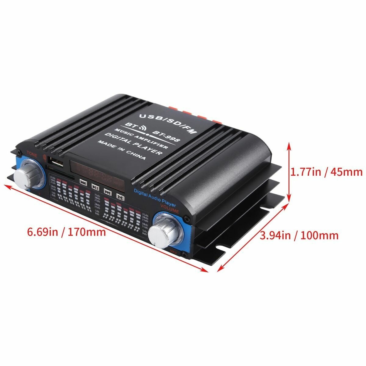 Усилитель звука HiFi, цифровой 4-канальный аудио Bluetooth-караоке-плеер с поддержкой FM-радио и пультом дистанционного управления, черный