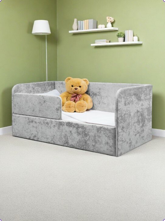 Кровать-диван Непоседа 200*90 серая, с защитным бортиком, прямая